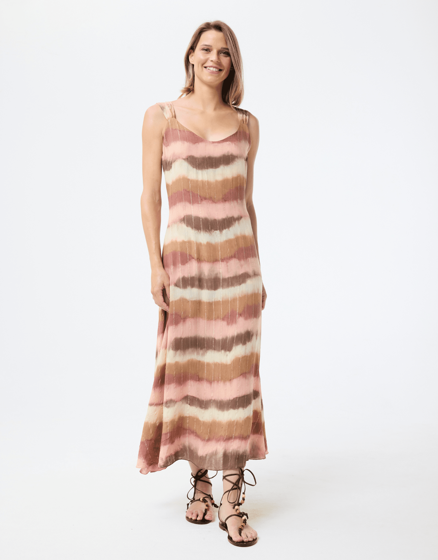Robe longue tie and dye fluide aux tons chauds | leo & ugo